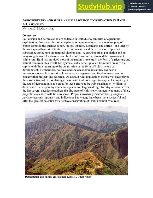 Agroforestry And Sustainable Resource Conservation In Haiti A Case Study | PDF