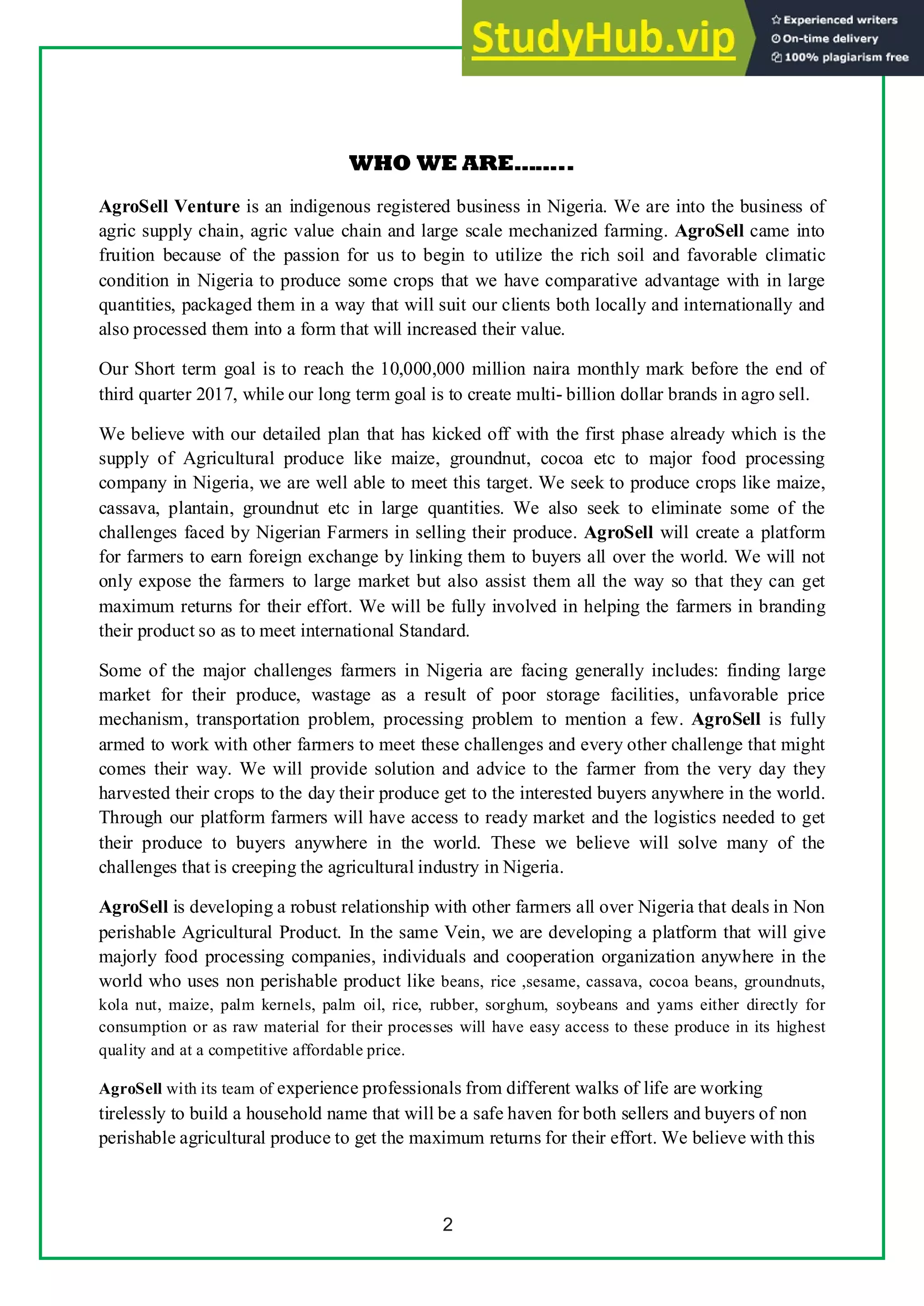 AGROSELL VENTURE COMPANY PROFILE | PDF