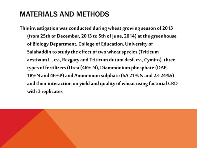 Effect of nitrogen fertilizer on wheat and yield componants | PPT