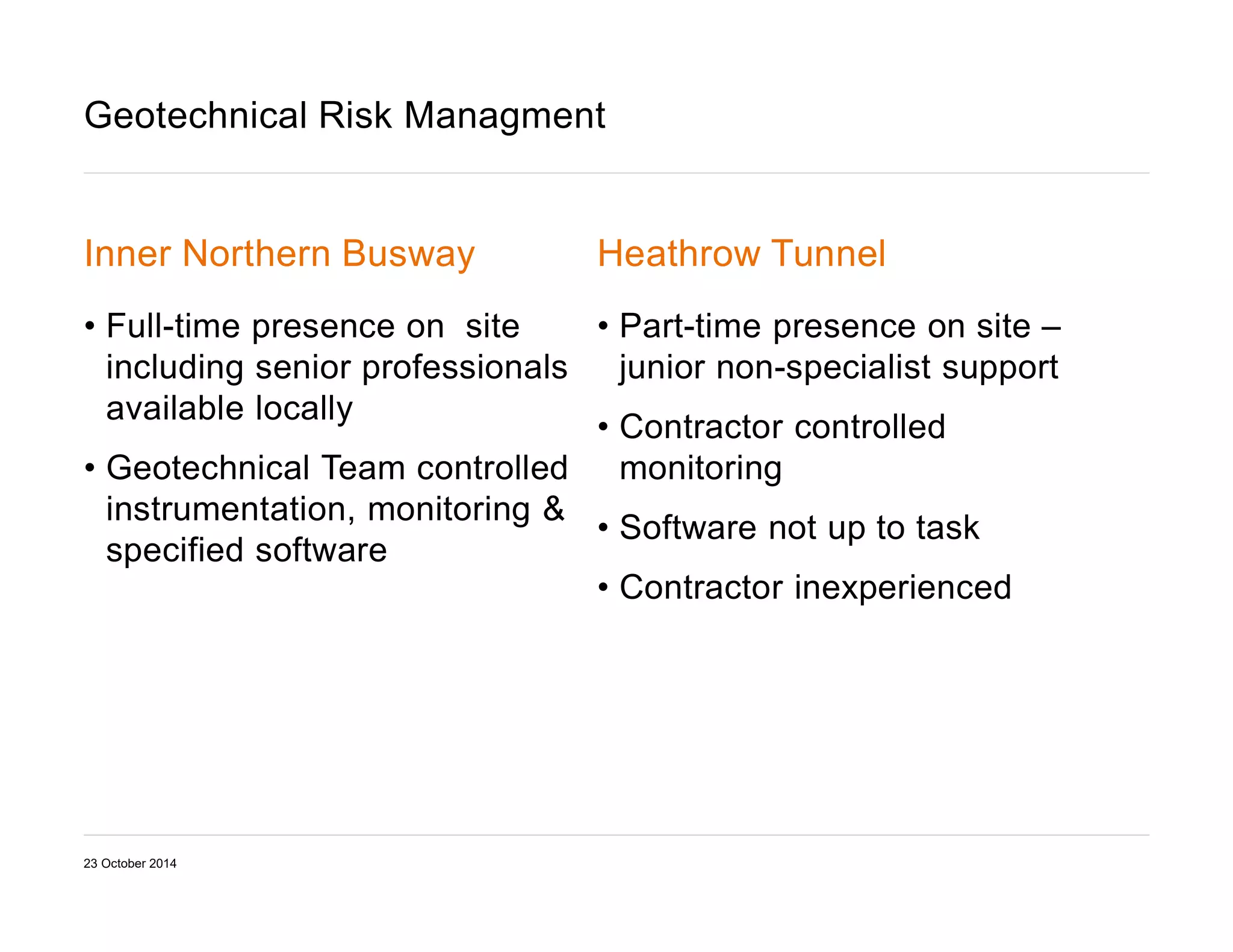 The management of geotechnical risk on major infrastructure projects | PDF
