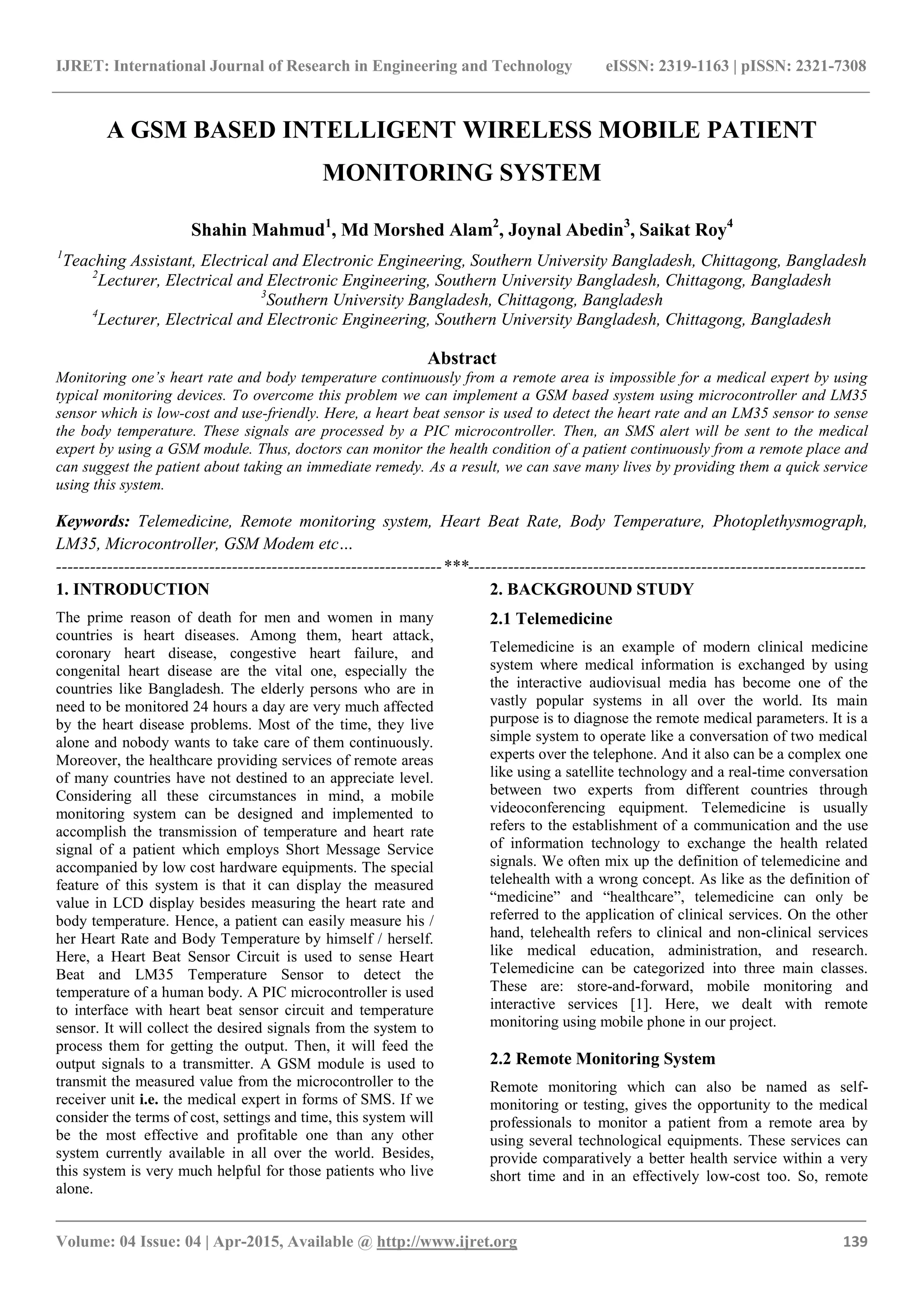 A gsm based intelligent wireless mobile patient monitoring system | PDF