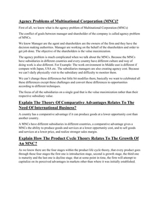 Agency problem of Multinational Corporation (MNCs) | PDF