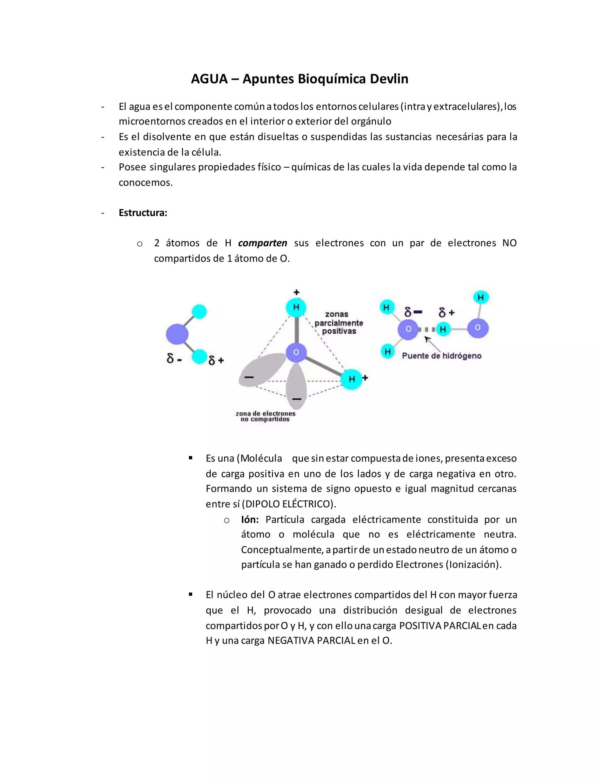 Agua - Apuntes Bioquímica Devlin | DOCX