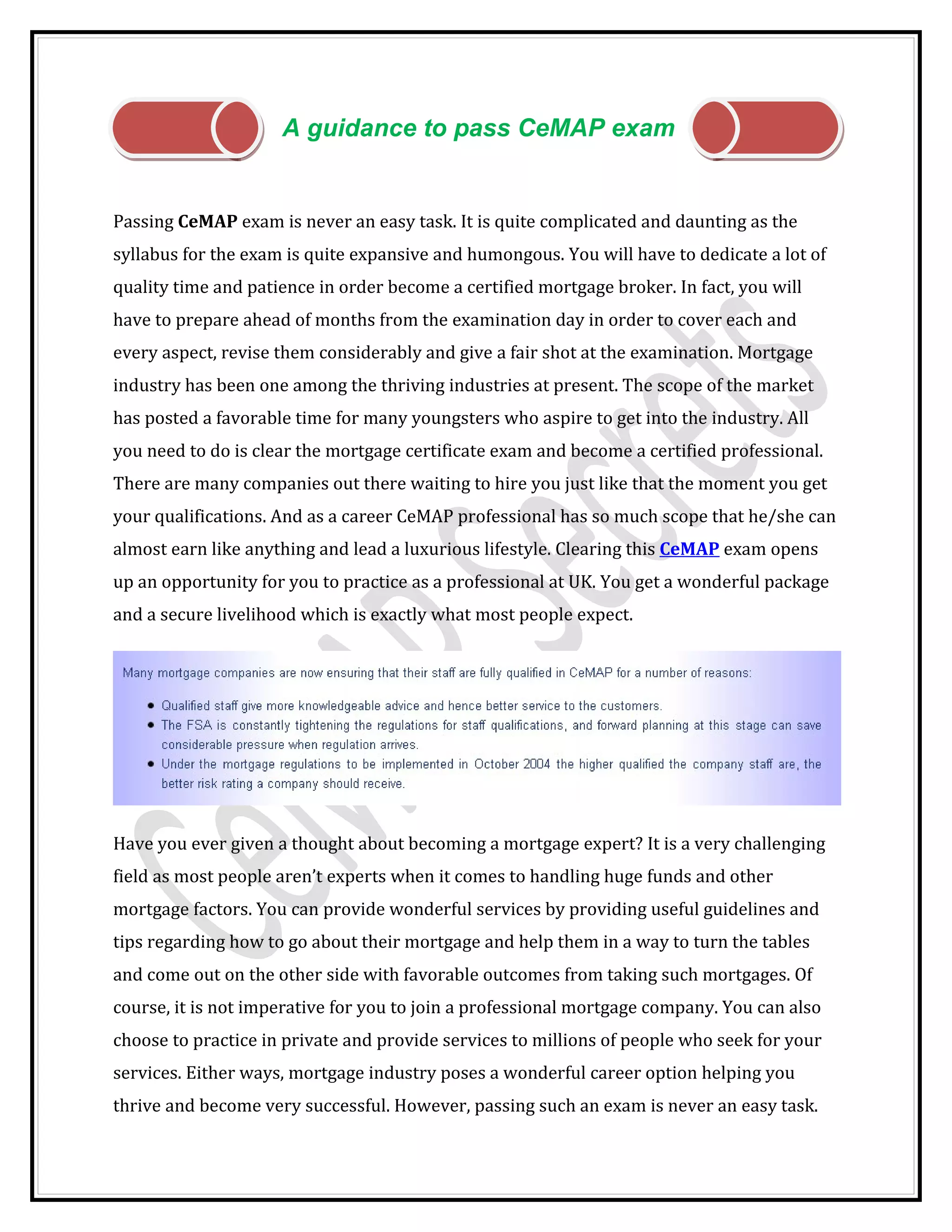 A guidance to pass cemap exam | PDF