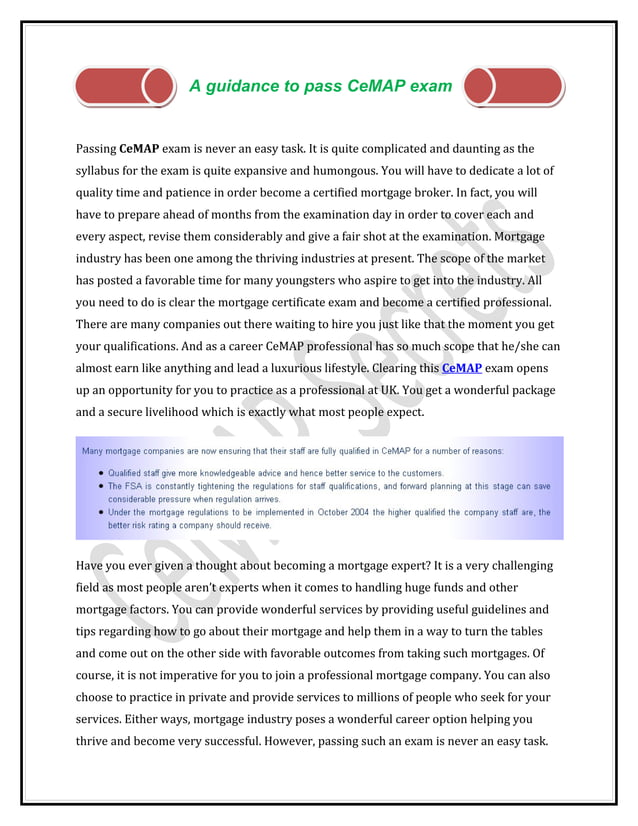 A guidance to pass cemap exam | PDF