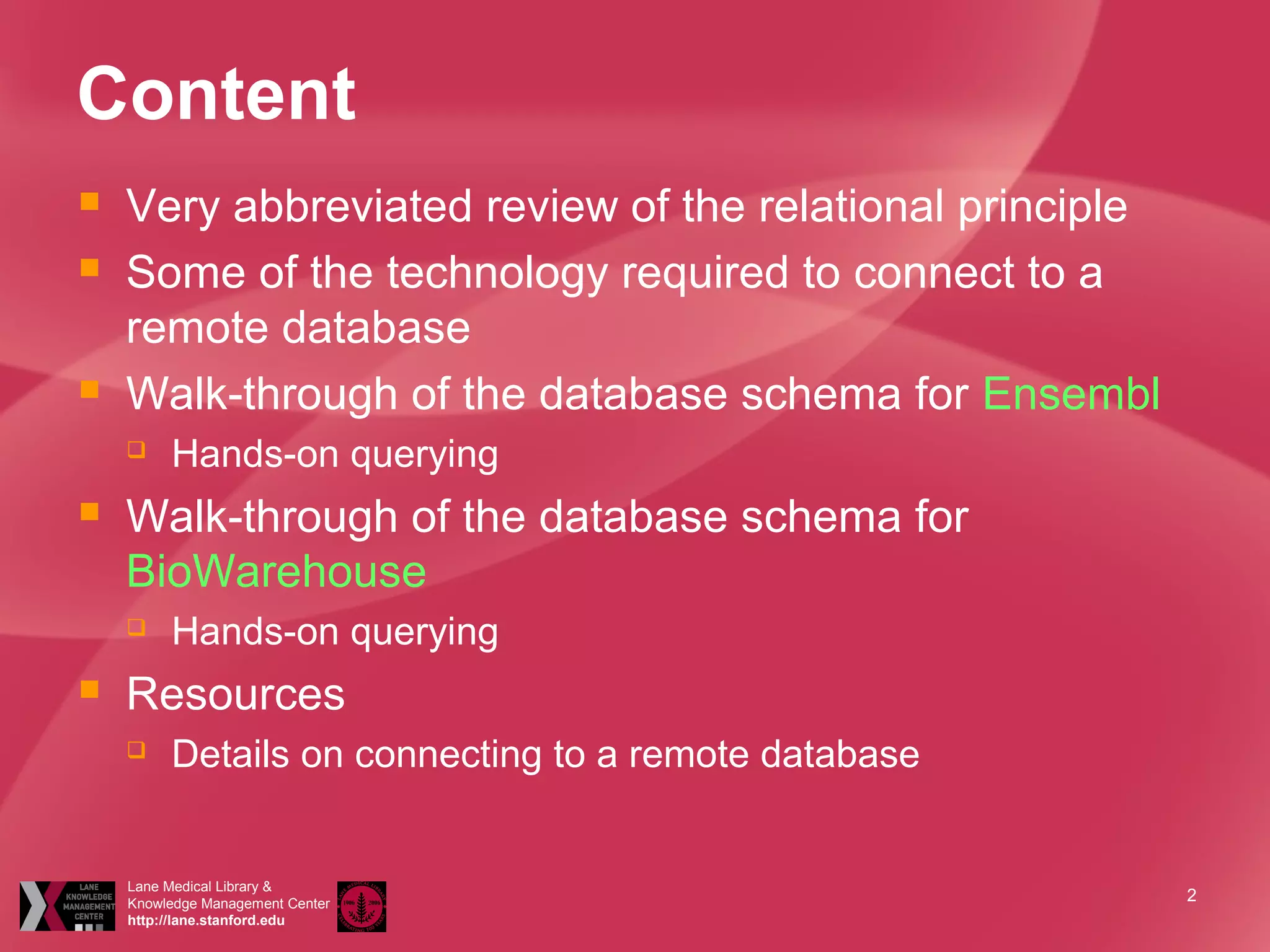 A guided SQL tour of bioinformatics databases | PPT | Databases | Computer Software and Applications