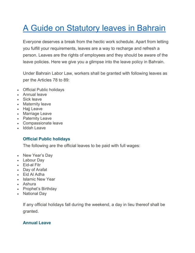 A Guide on Statutory leaves in Bahrain.pdf | National & Civic Holidays ...