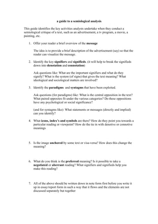A Guide To A Semiological Analysis | DOC