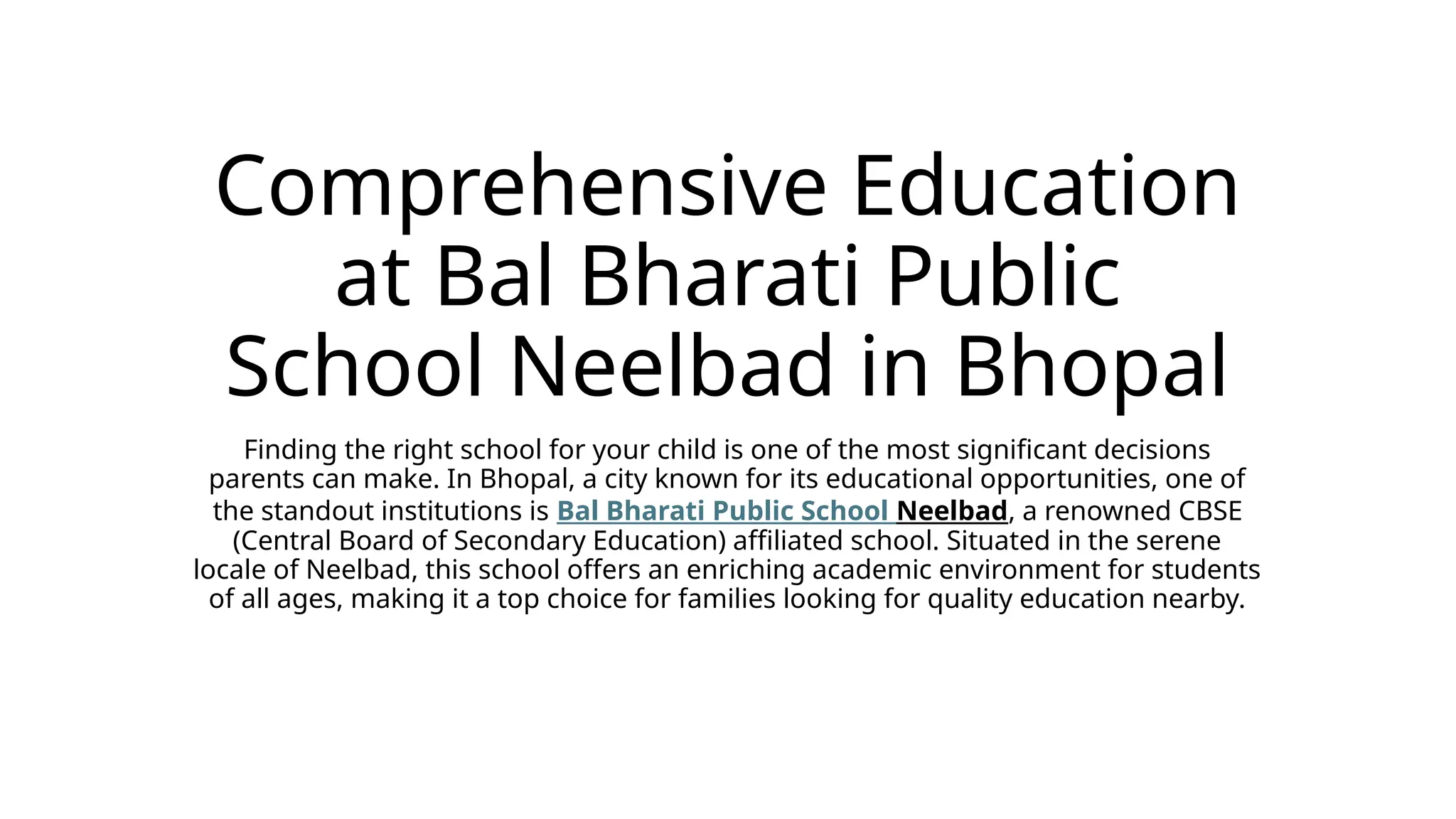A Guide to Bal Bharati Public School Neelbad for Early Childhood ...