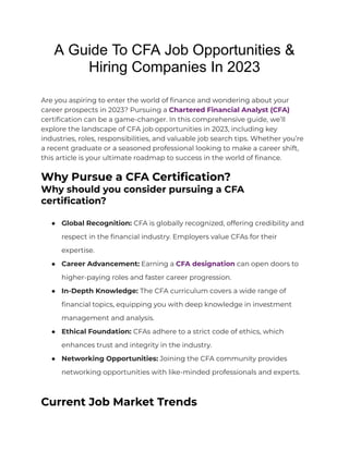 A Guide to CFA Job Opportunities & Hiring Companies in 2023 | PDF