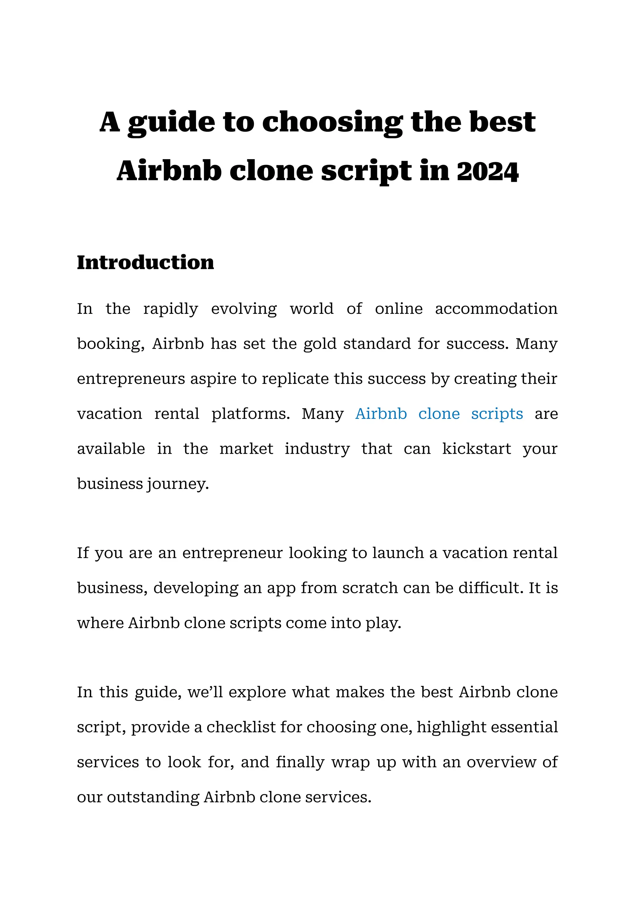 A guide to choosing the best Airbnb clone script in 2024 | PDF