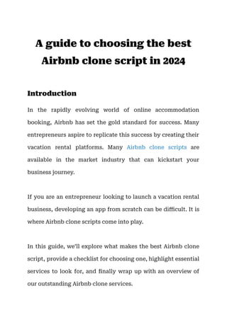 A guide to choosing the best Airbnb clone script in 2024 | PDF