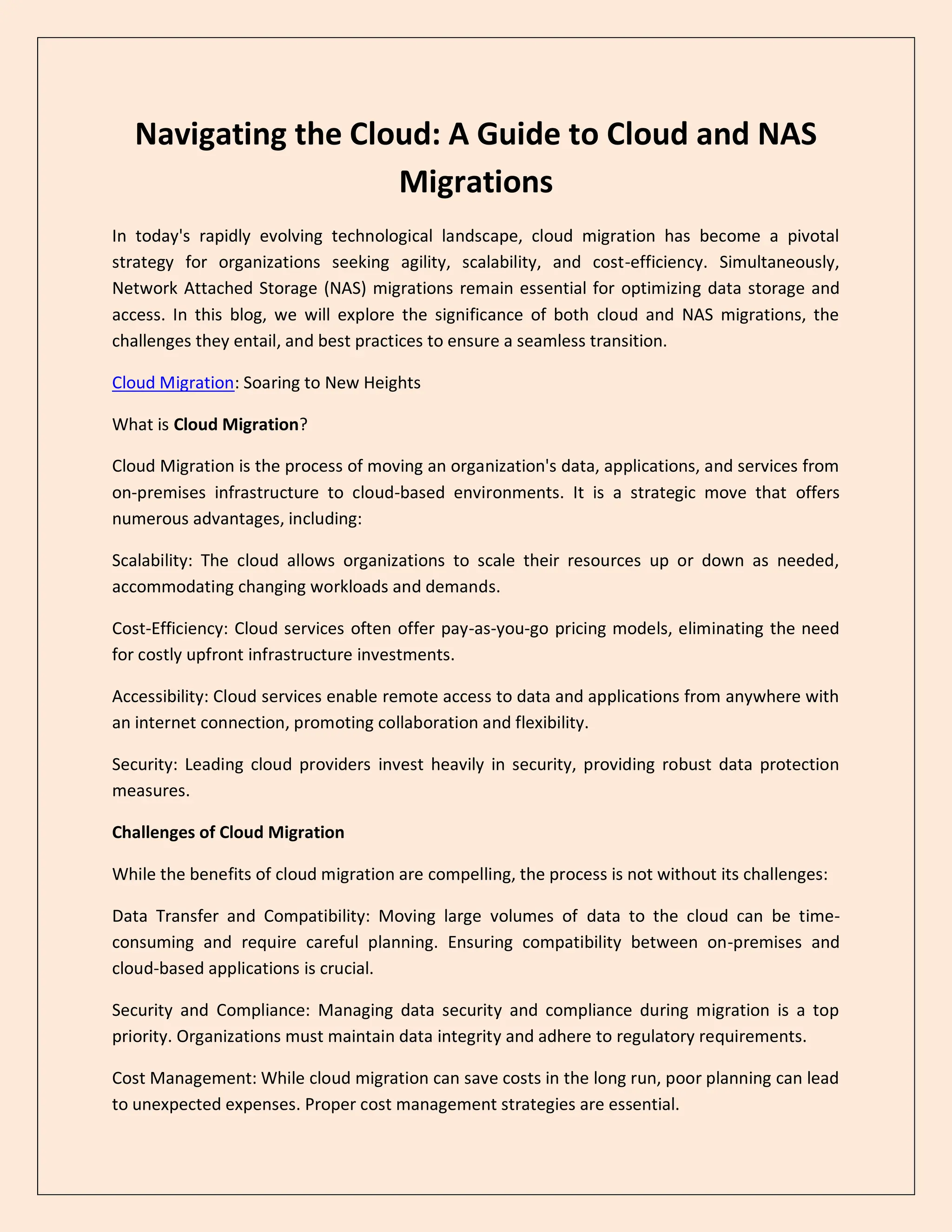Navigating the Cloud: A Guide to Cloud and NAS Migrations | PDF