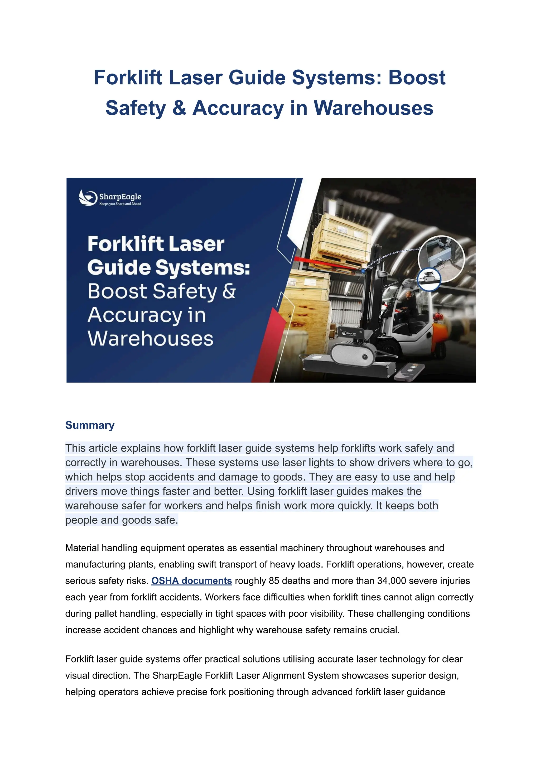 A Guide to Forklift Laser Systems for Warehouse Safety | PDF