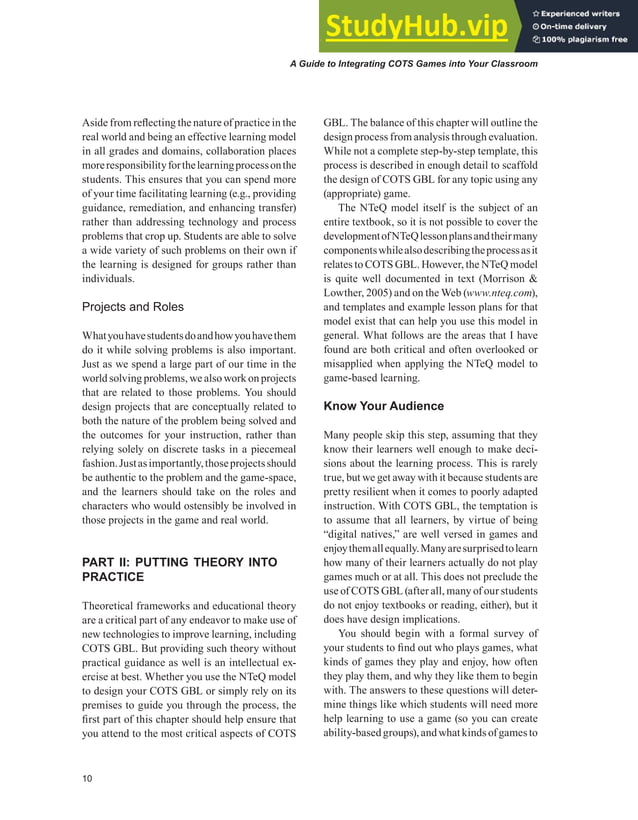 A Guide To Integrating COTS Games Into Your Classroom | PDF