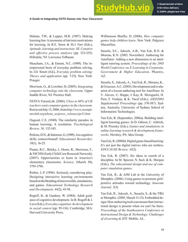 A Guide To Integrating COTS Games Into Your Classroom | PDF