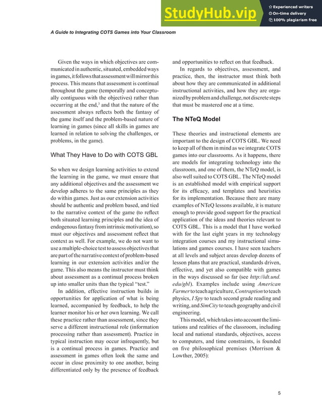 A Guide To Integrating COTS Games Into Your Classroom | PDF