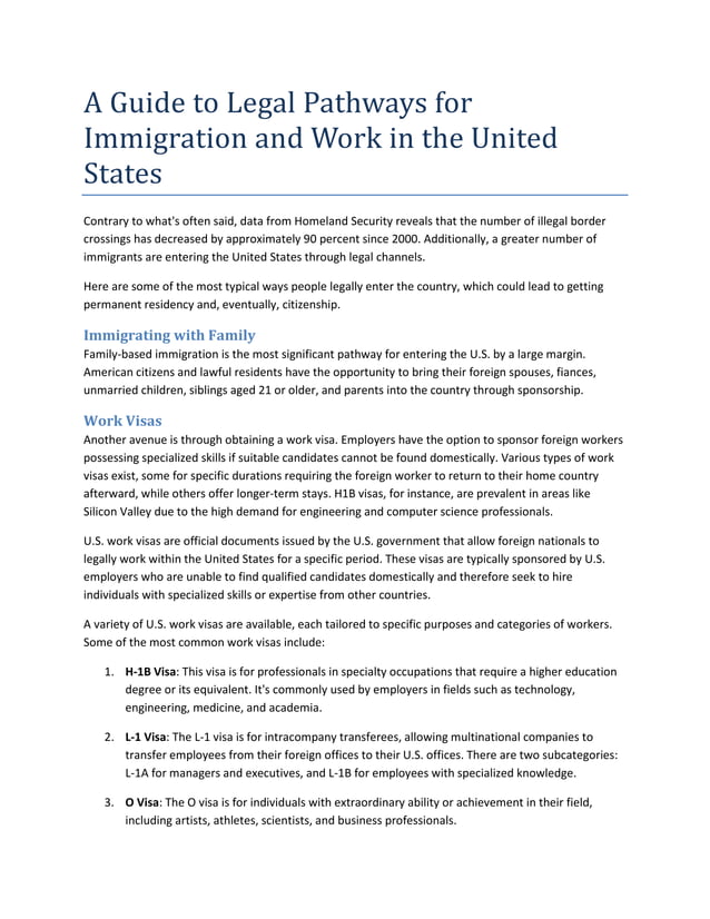 A Guide to Legal Pathways for Immigration and Work in the United States ...