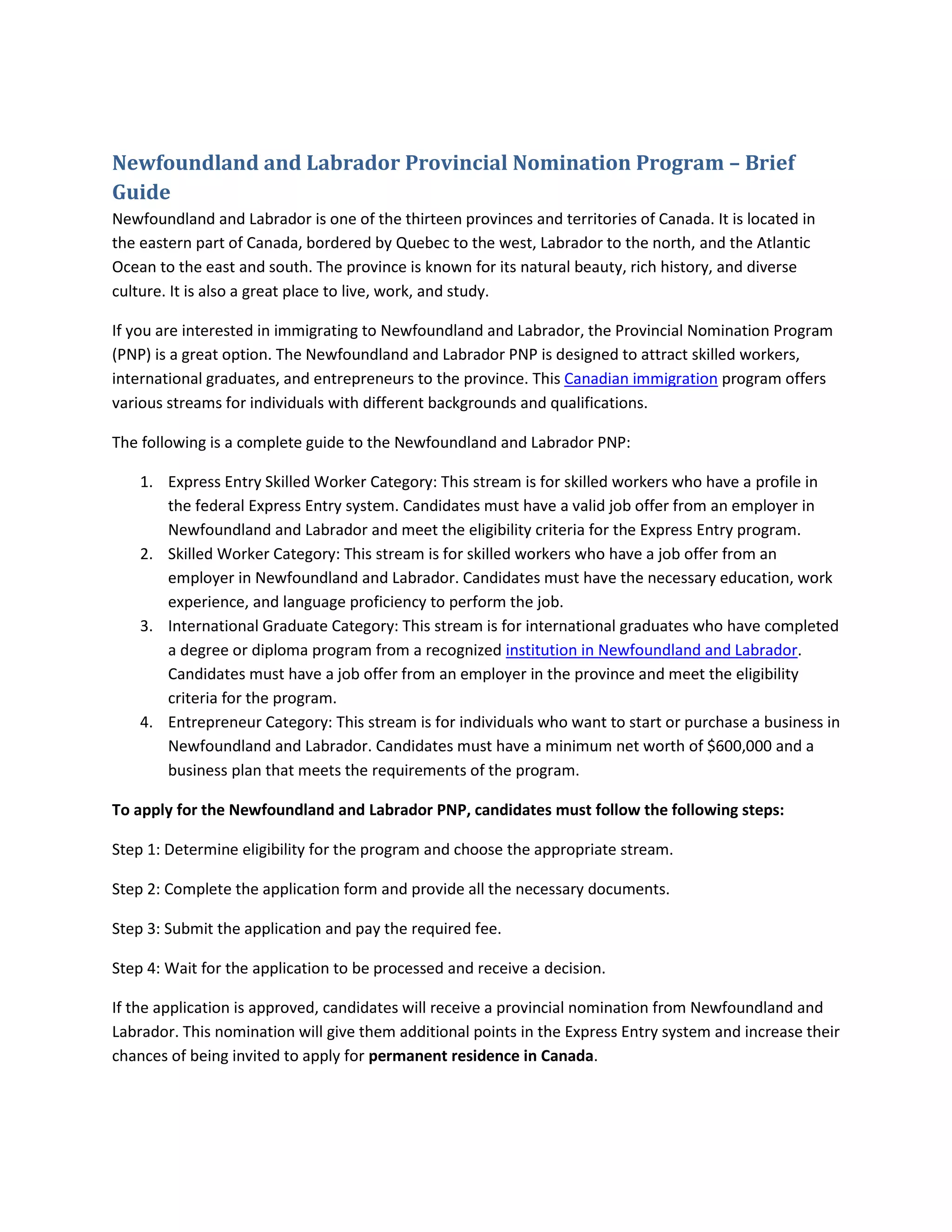 A Guide to Newfoundland and Labrador, Canada Provincial Nominee Program ...