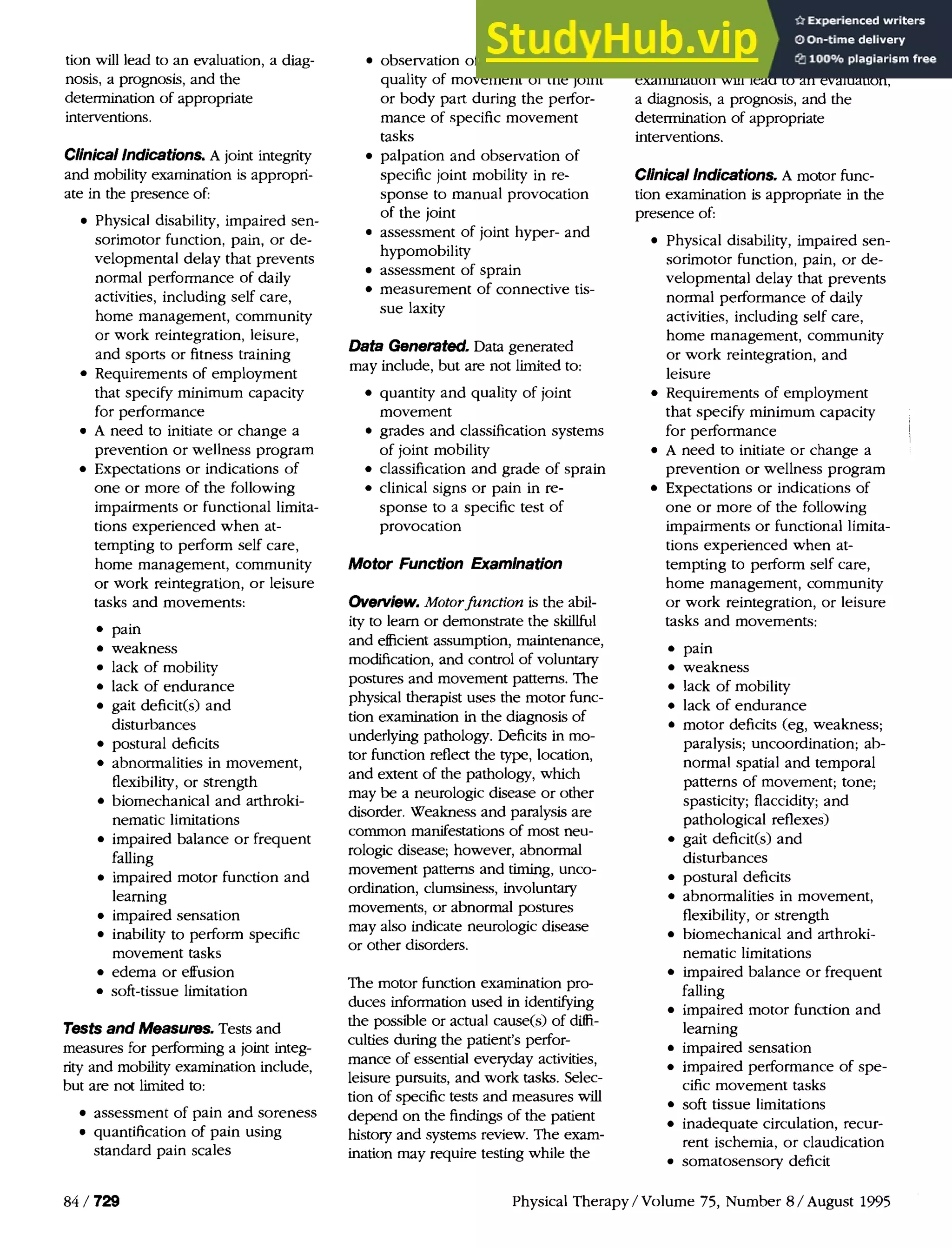 A Guide To Physical Therapist Practice. Volume I A Description Of ...