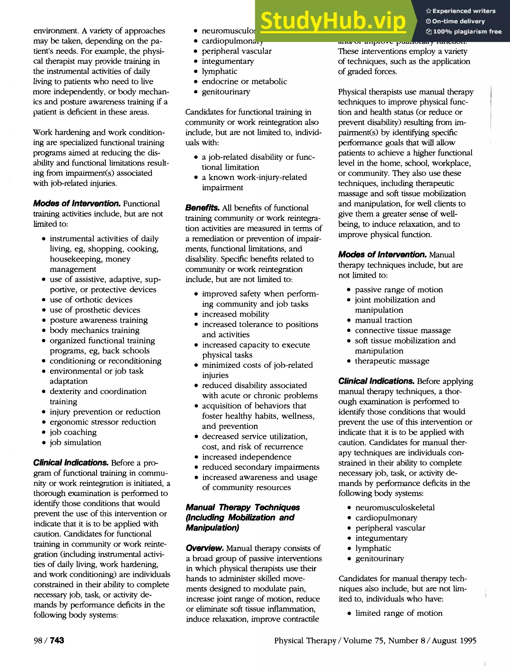 A Guide To Physical Therapist Practice. Volume I A Description Of ...