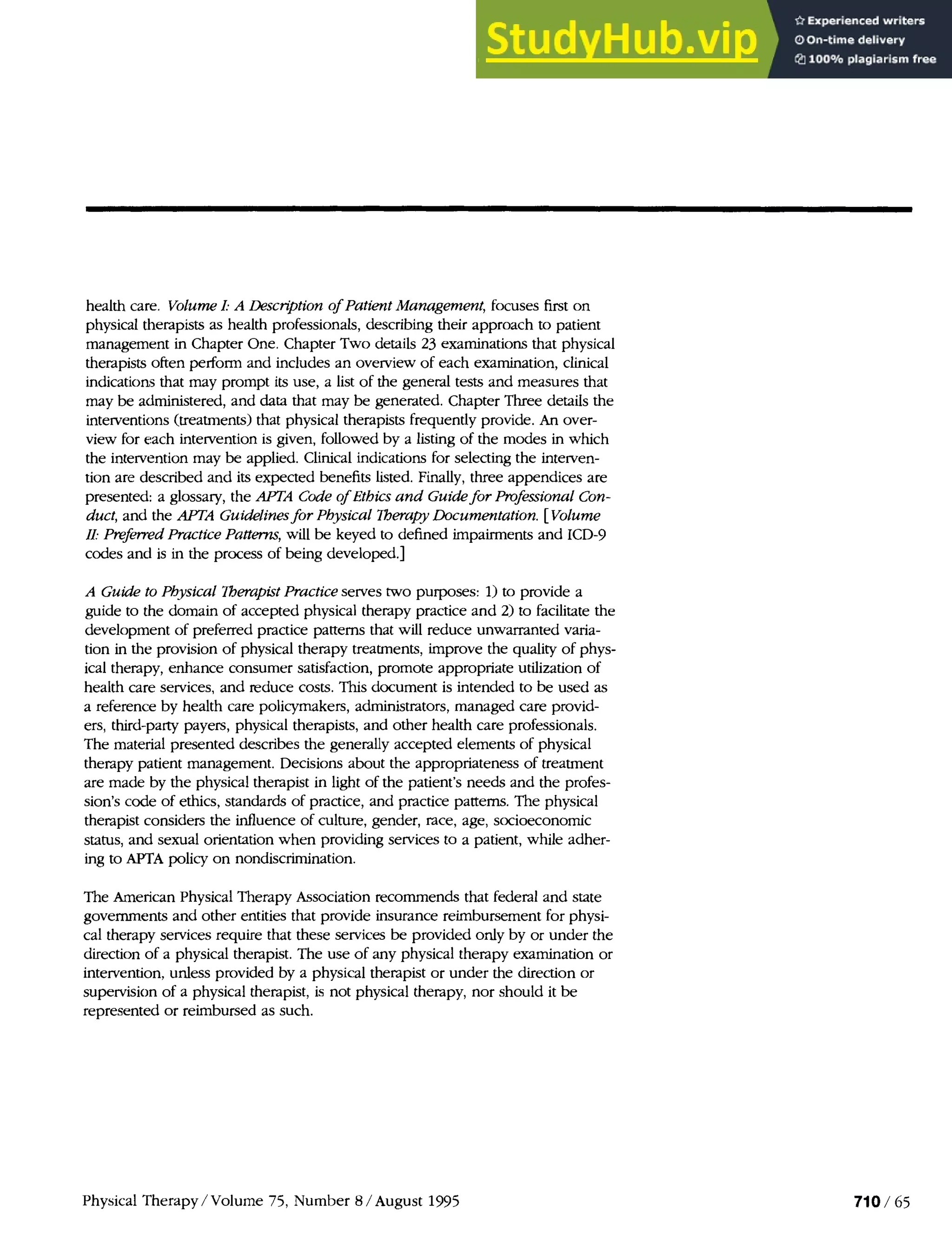 A Guide To Physical Therapist Practice. Volume I A Description Of ...