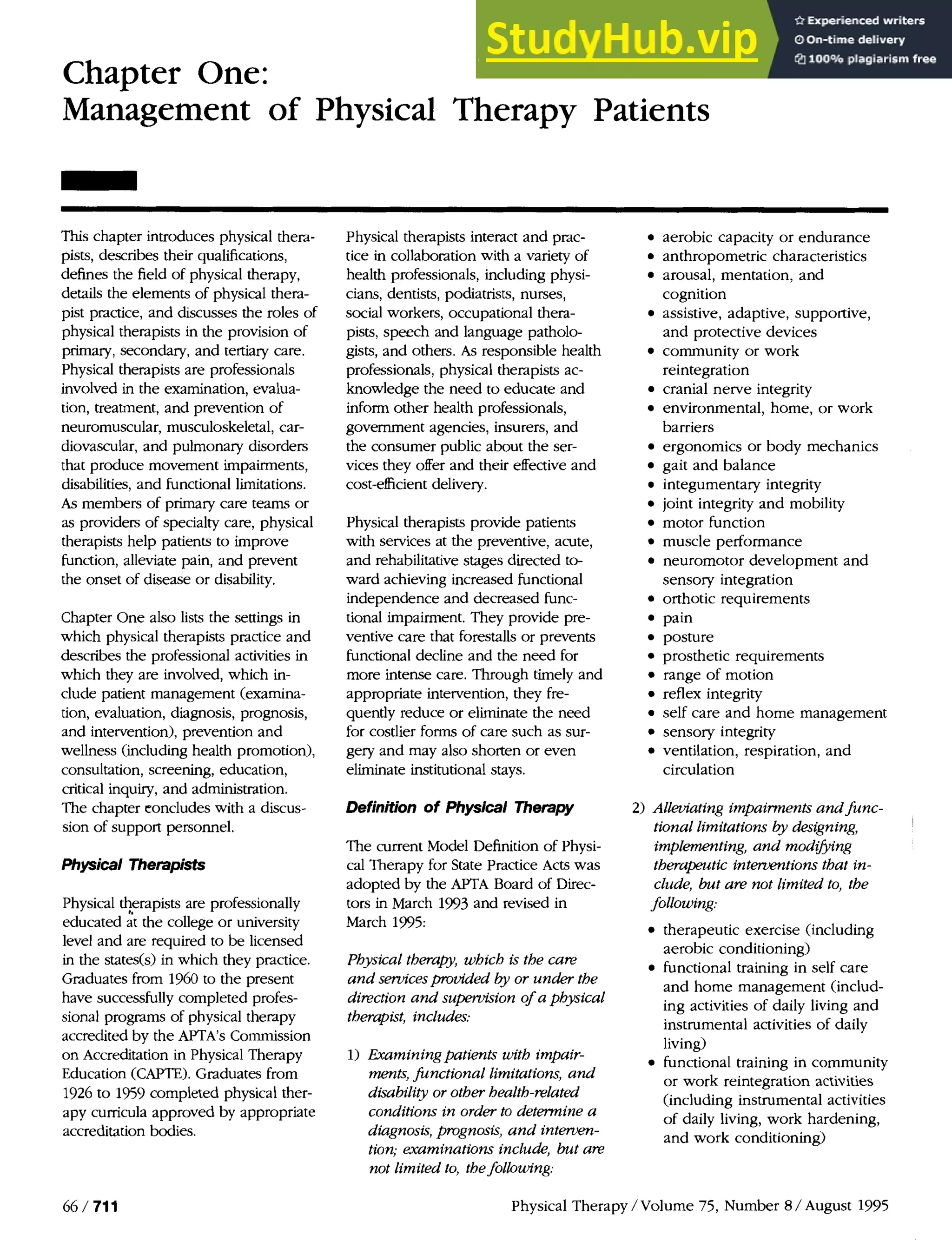 A Guide To Physical Therapist Practice. Volume I A Description Of ...