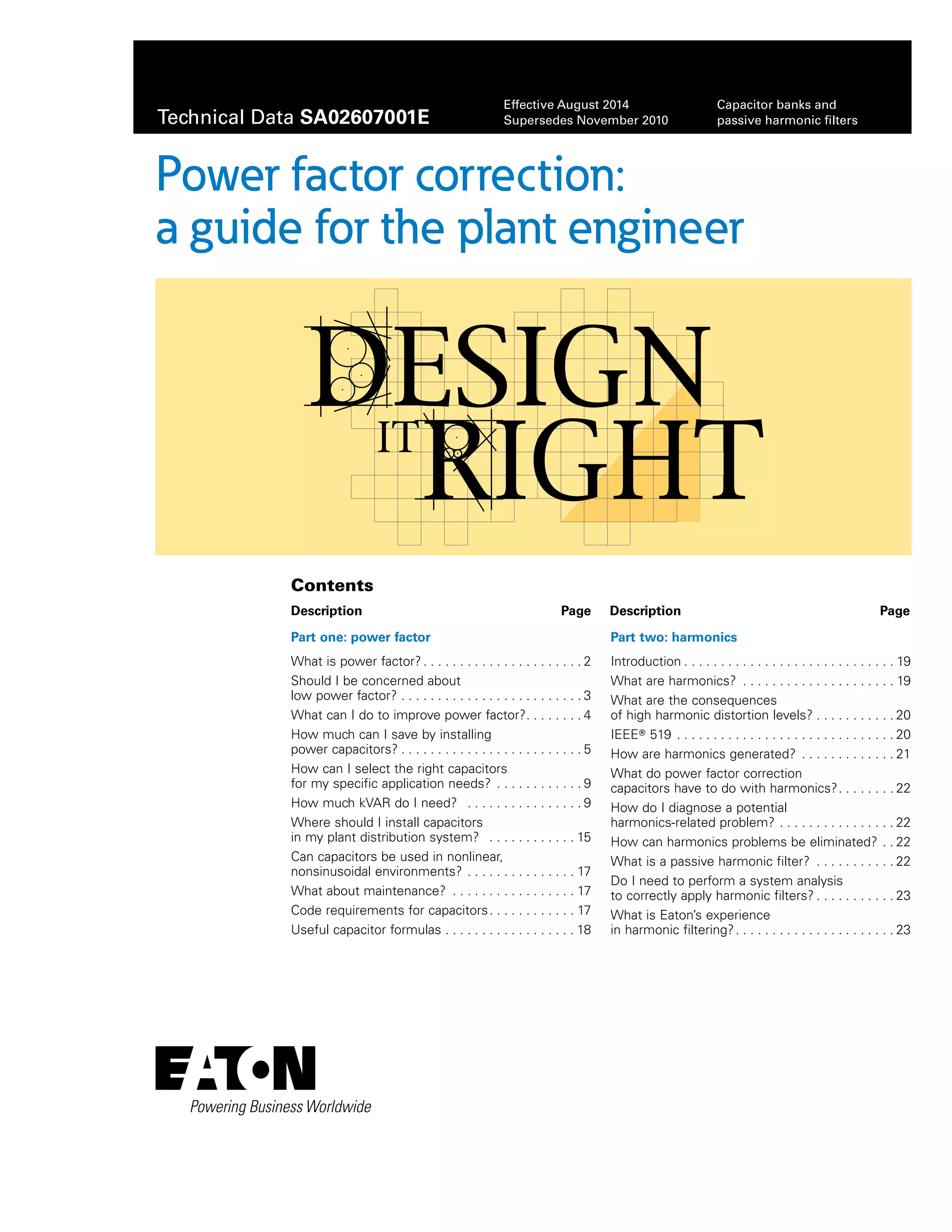 A guide to power factor correction for the plant engineer | PDF