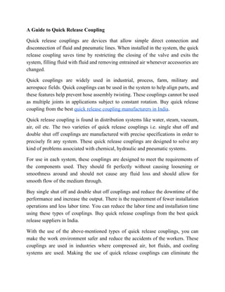 A guide to quick release coupling | PDF