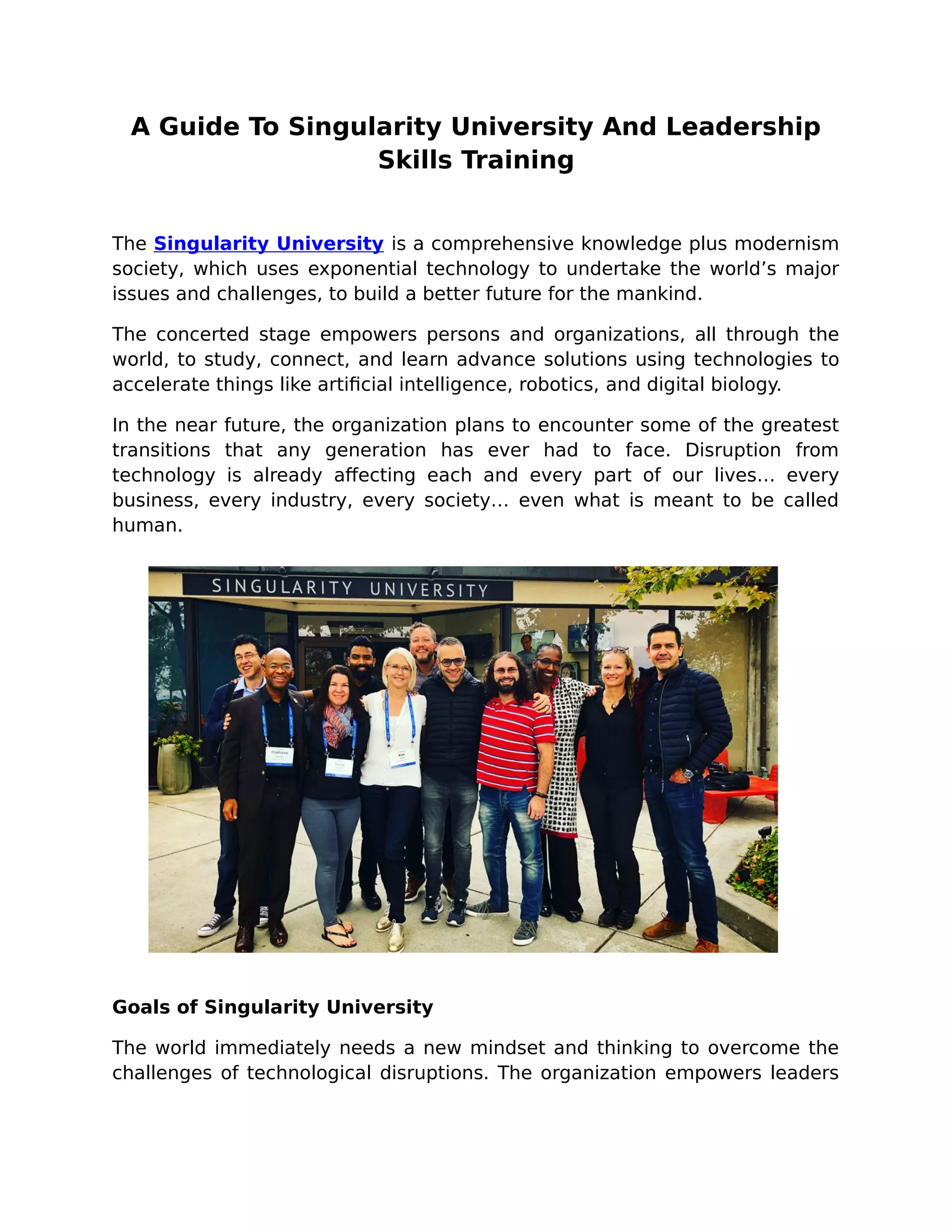 A guide to singularity university and leadership skills training | PDF