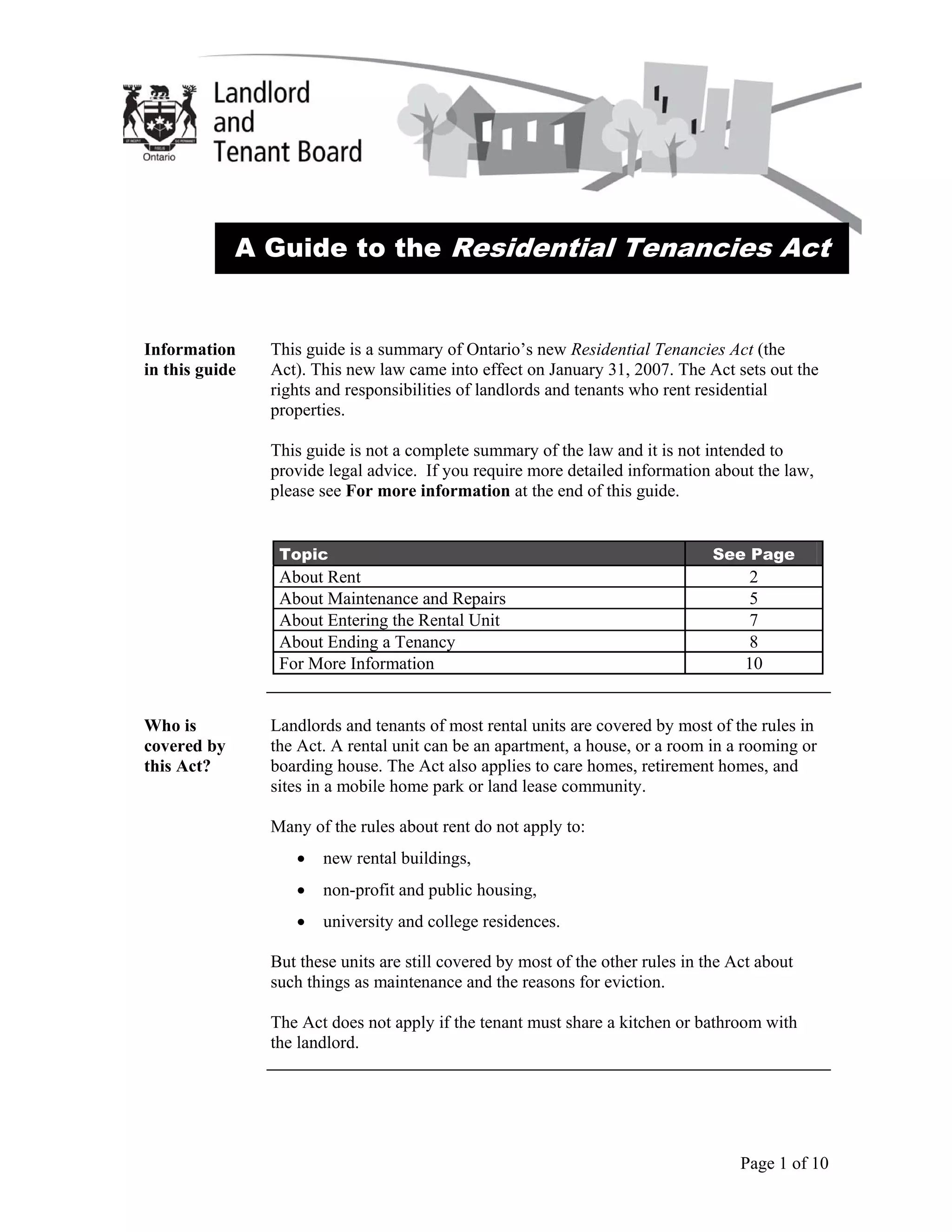 A guide to the ontario residential tenancies act | PDF