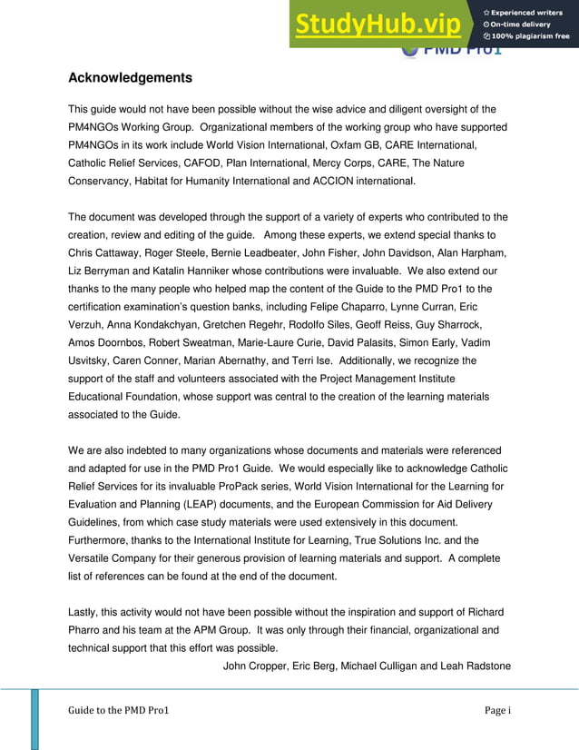 A Guide To The PMD Pro1 Project Management For Development Professionals Level 1 Guide To The ...