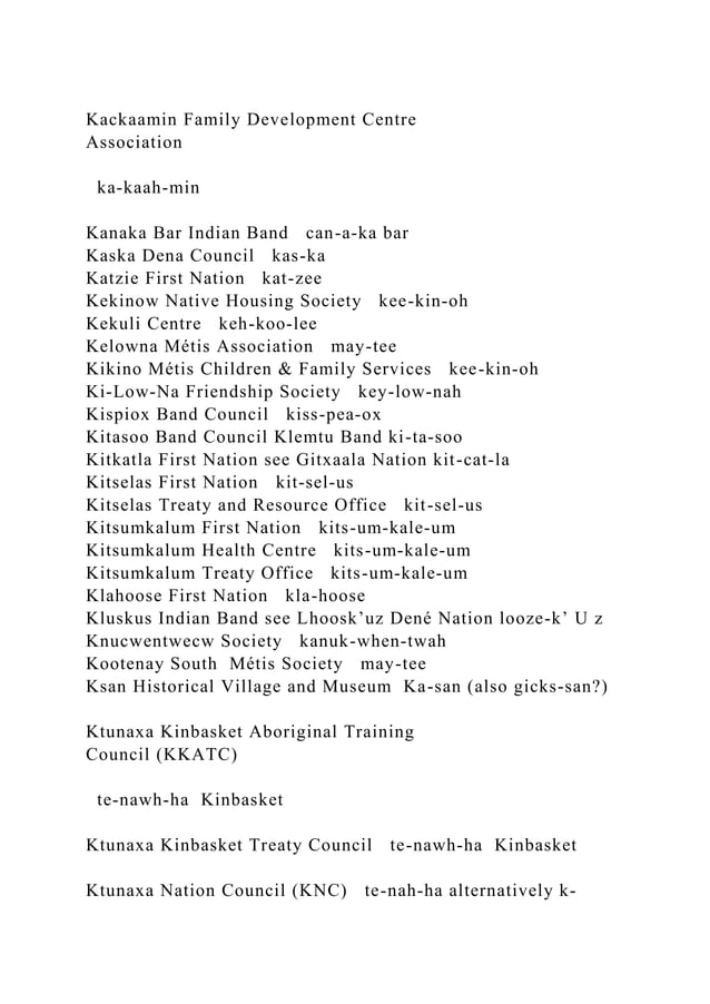 A Guide to the Pronunciation of Indigenous Communities and Org.docx ...