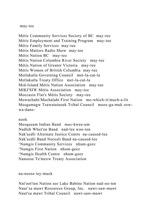 A Guide to the Pronunciation of Indigenous Communities and Org.docx ...