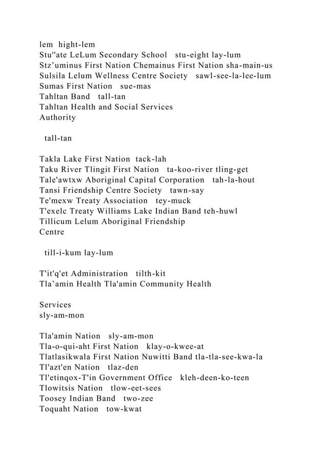 A Guide to the Pronunciation of Indigenous Communities and Org.docx ...