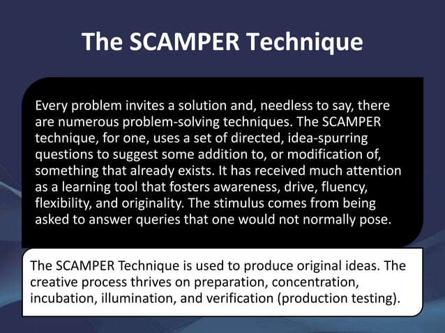 A Guide to the SCAMPER Technique | PPTX | Science