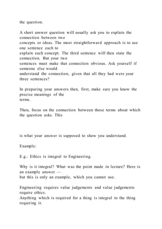 A guide to the short-answer questionsPHIL385 Engineering | DOCX