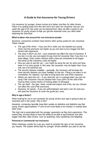 A guide to van insurance for young drivers | PDF