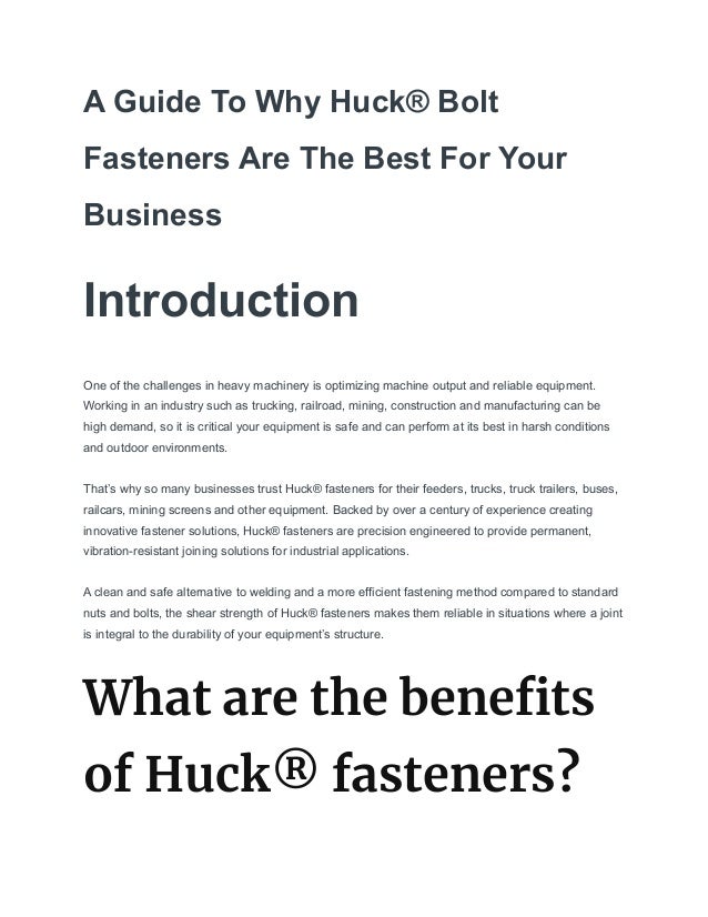 A Guide To Why Huck® Bolt Fasteners Are The Best For Your Business | PDF