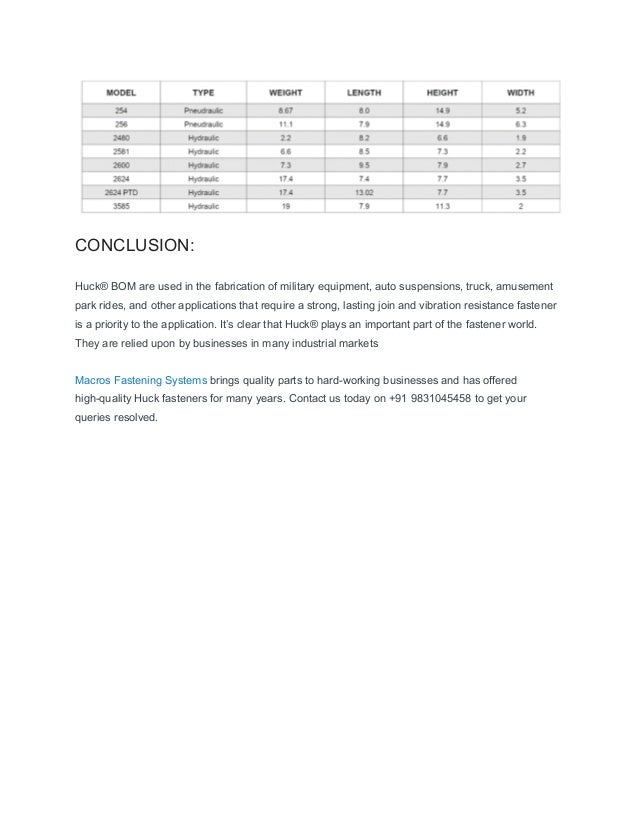 A Guide To Why Huck® Bolt Fasteners Are The Best For Your Business | PDF
