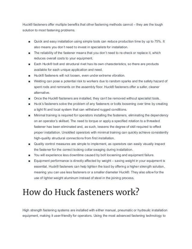 A Guide To Why Huck® Bolt Fasteners Are The Best For Your Business | PDF