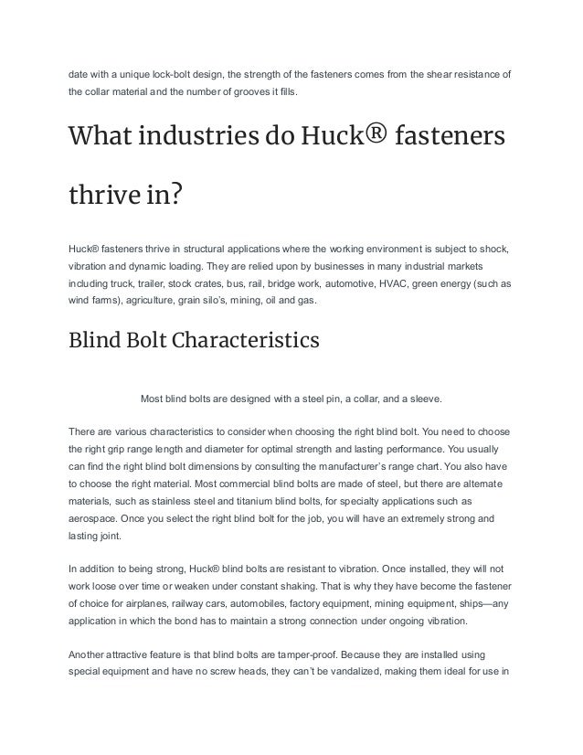 A Guide To Why Huck® Bolt Fasteners Are The Best For Your Business | PDF