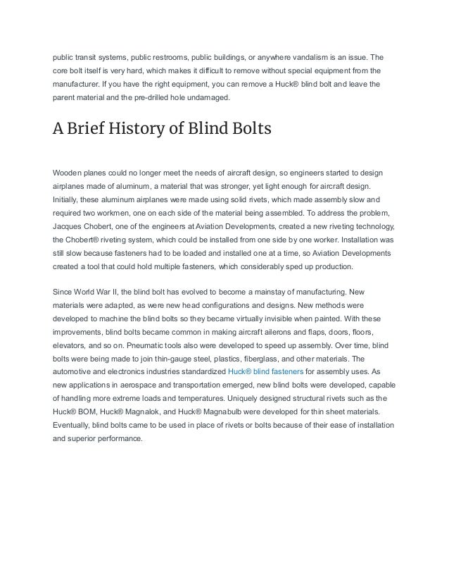 A Guide To Why Huck® Bolt Fasteners Are The Best For Your Business | PDF