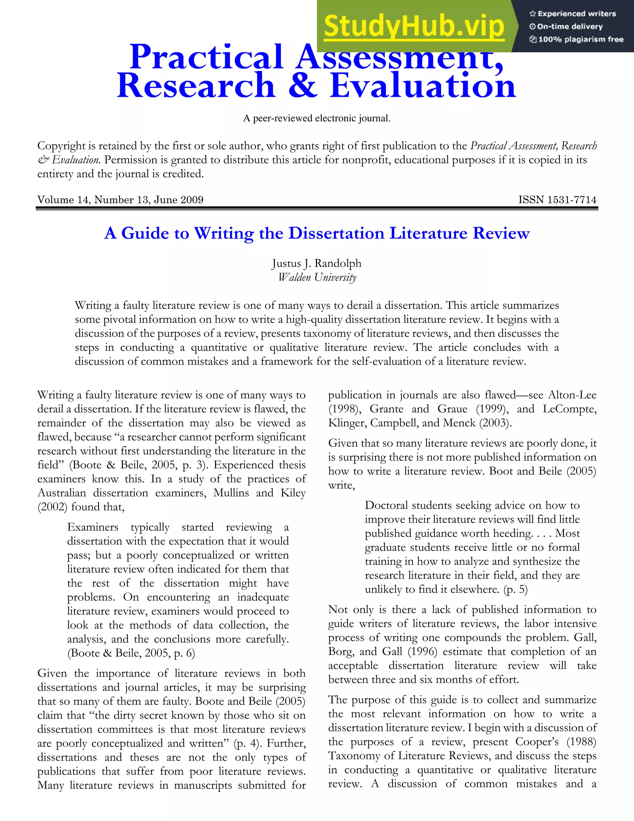 A Guide To Writing The Dissertation Literature Review | PDF