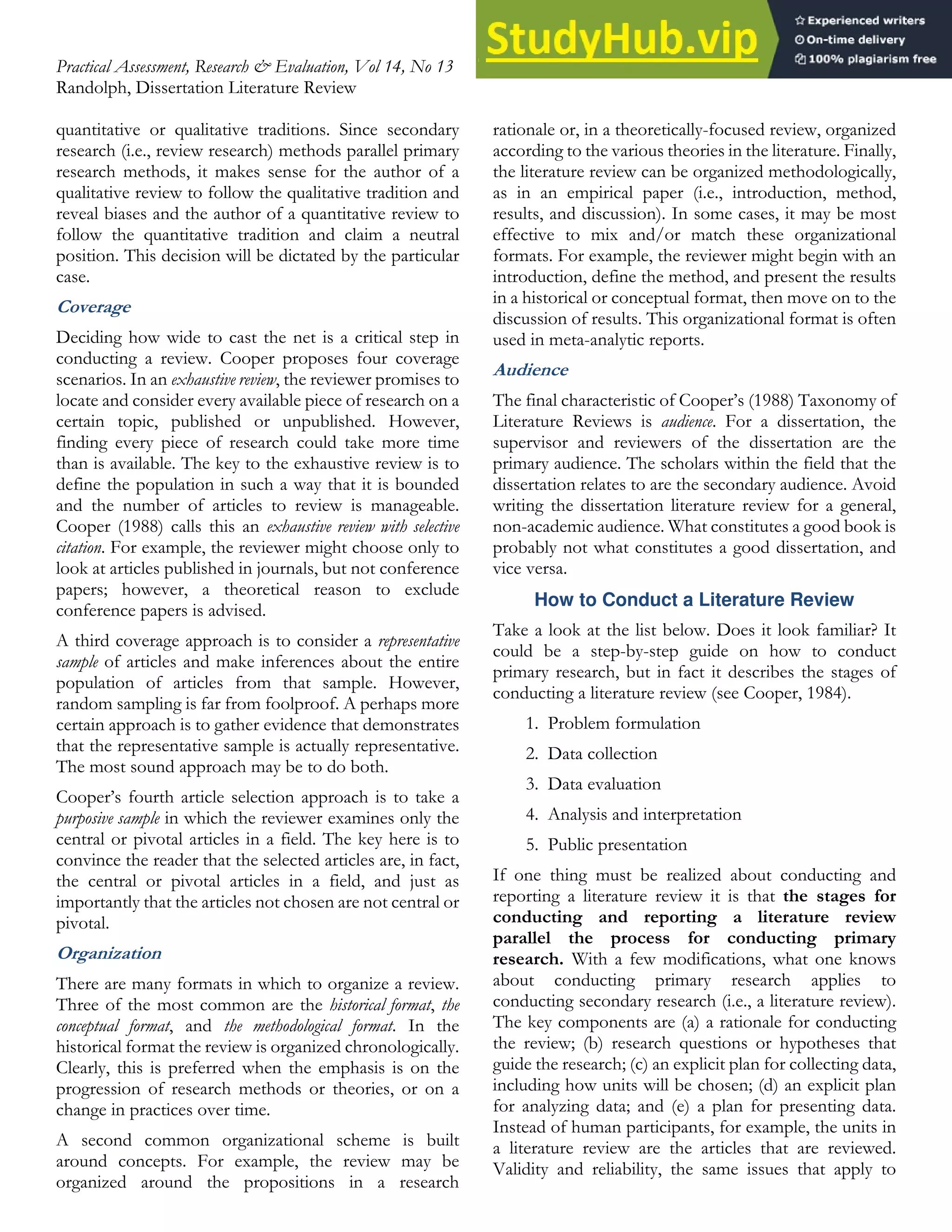 A Guide To Writing The Dissertation Literature Review | PDF