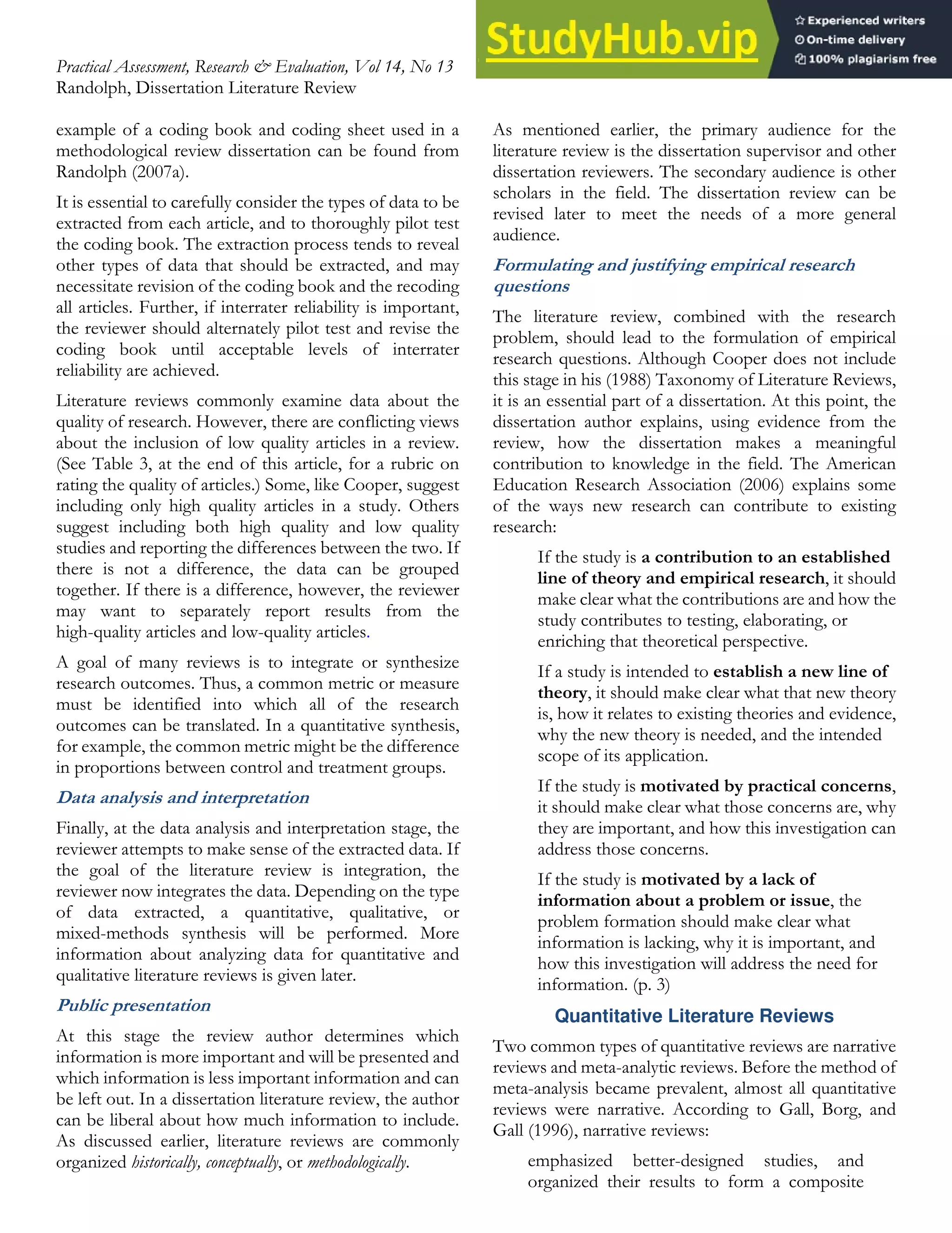 A Guide To Writing The Dissertation Literature Review | PDF