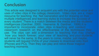 Multimedia Teaching with Video Clips: TV, Movies, YouTube, and mtvU in ...