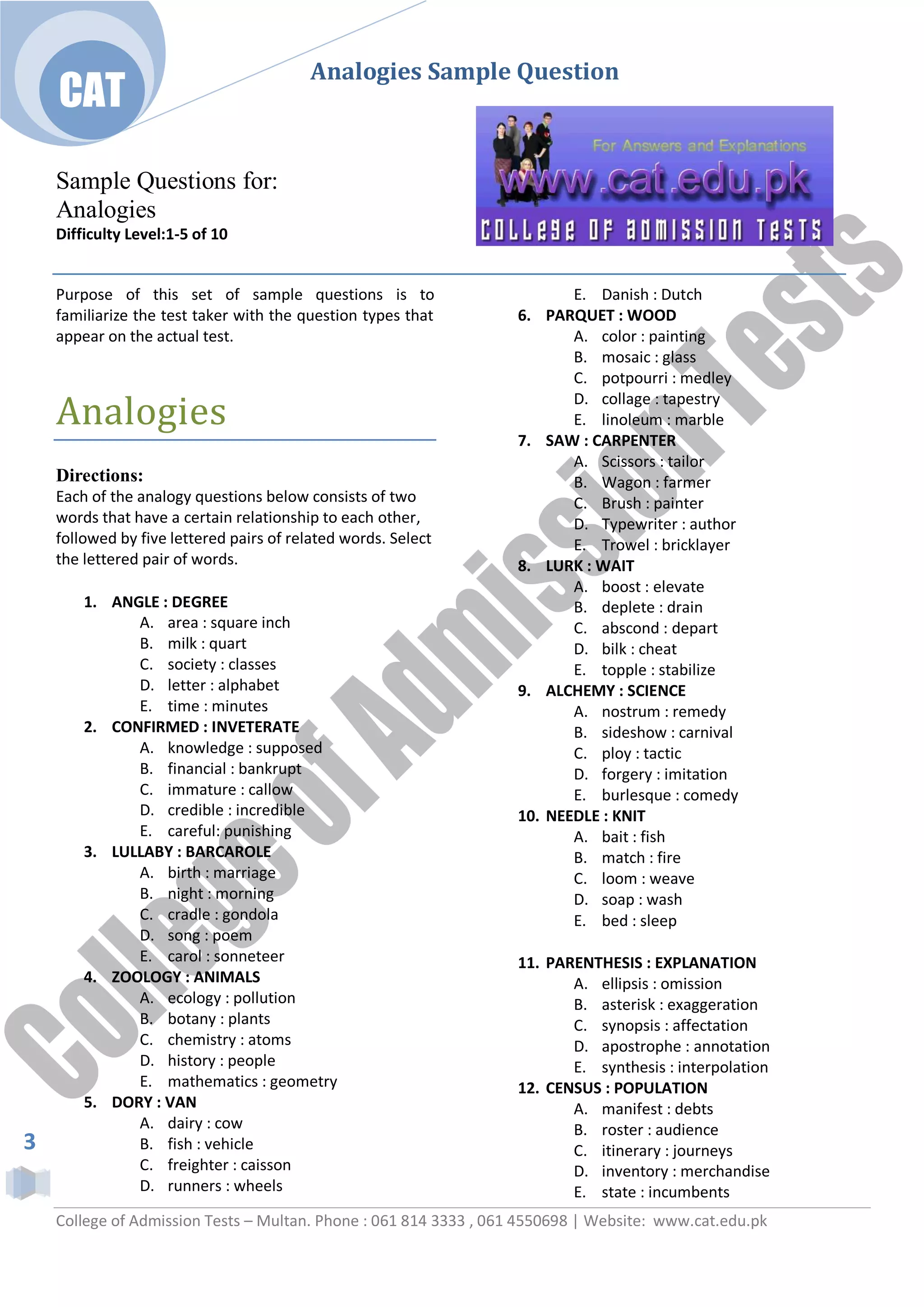 GAT NTS SAMPLE PAPERS MATERIAL PART 4 | PDF