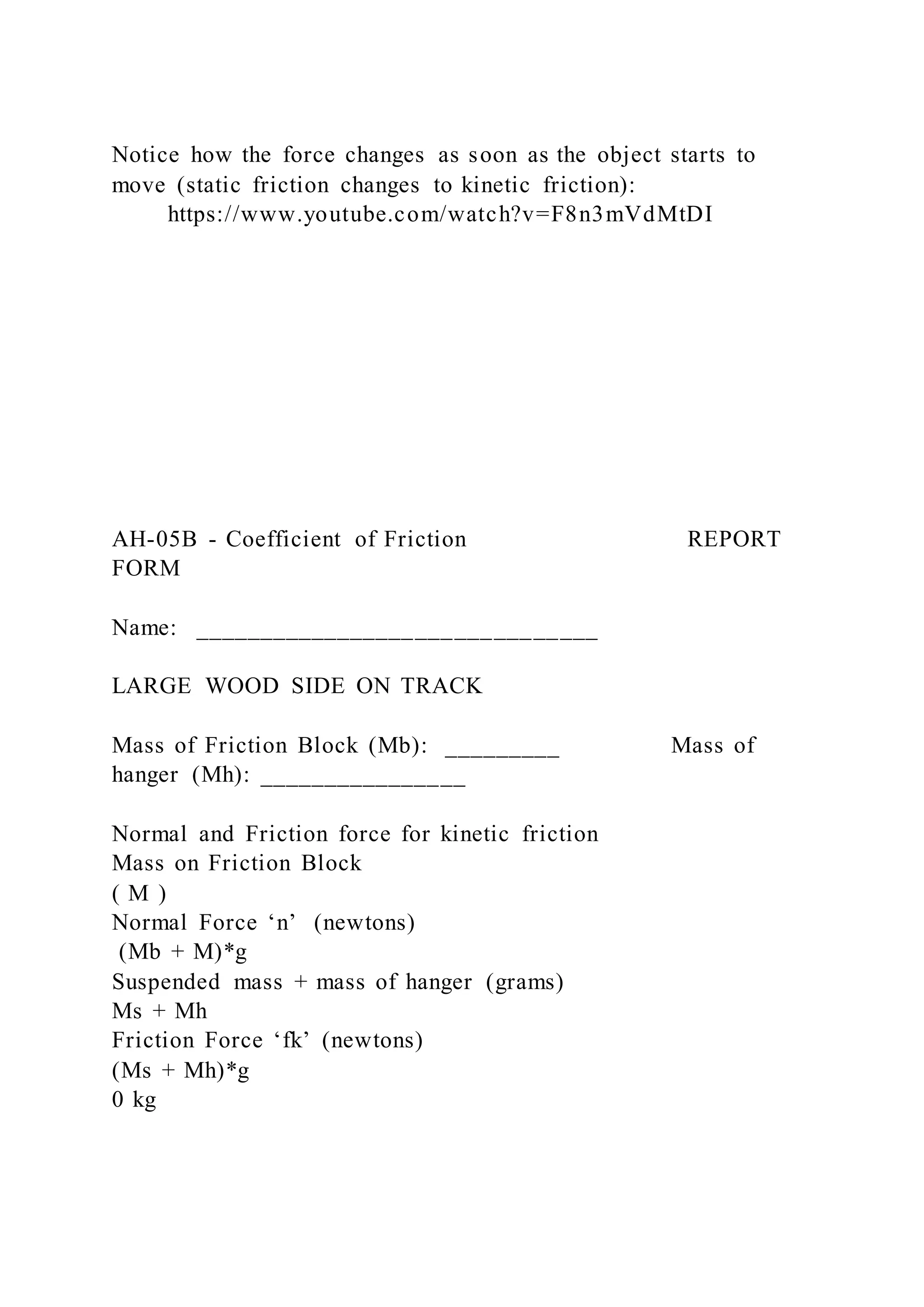 Ah 05 b coefficient of friction(wood and felt on plastic track) | DOCX