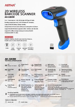 ASTHA AH-3208W Wireless 2D Barcode Scanner | PDF